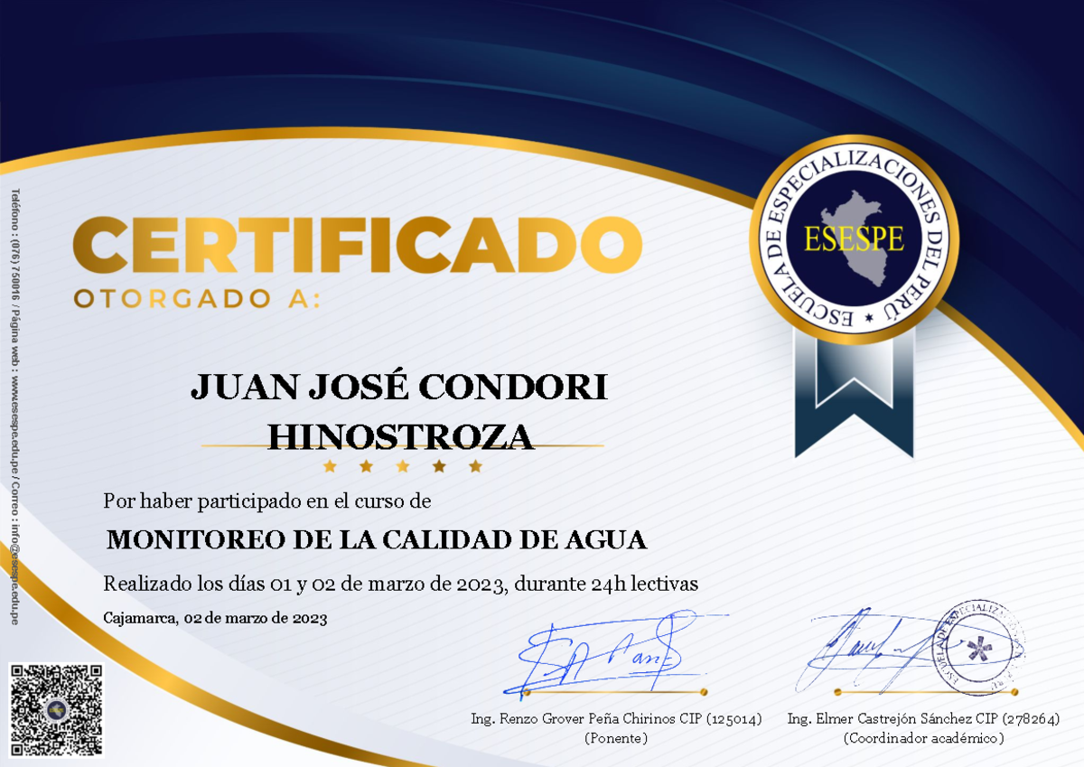 Certificado - Ing. Renzo Grover Peña Chirinos CIP (125014) (Ponente ...