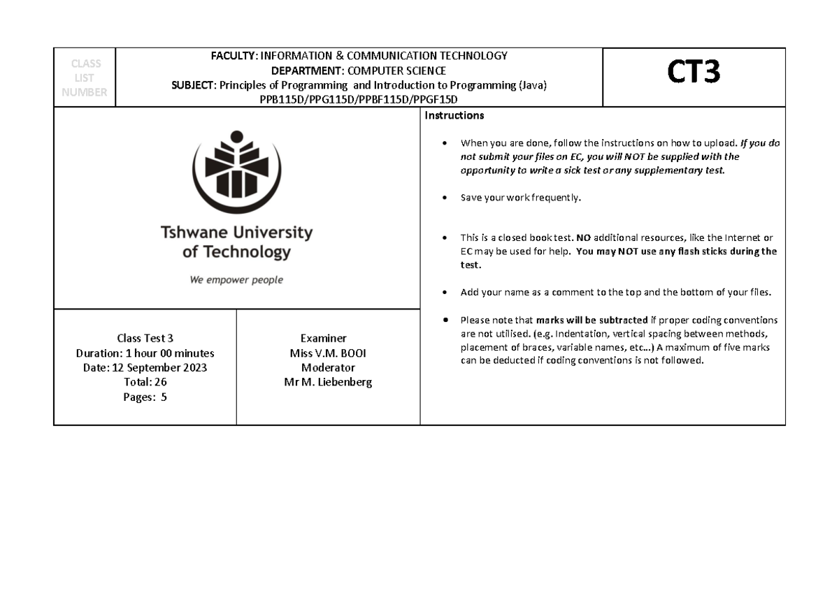 PPB115D PPBF CT3 2023S2 - CLASS LIST NUMBER FACULTY: INFORMATION ...