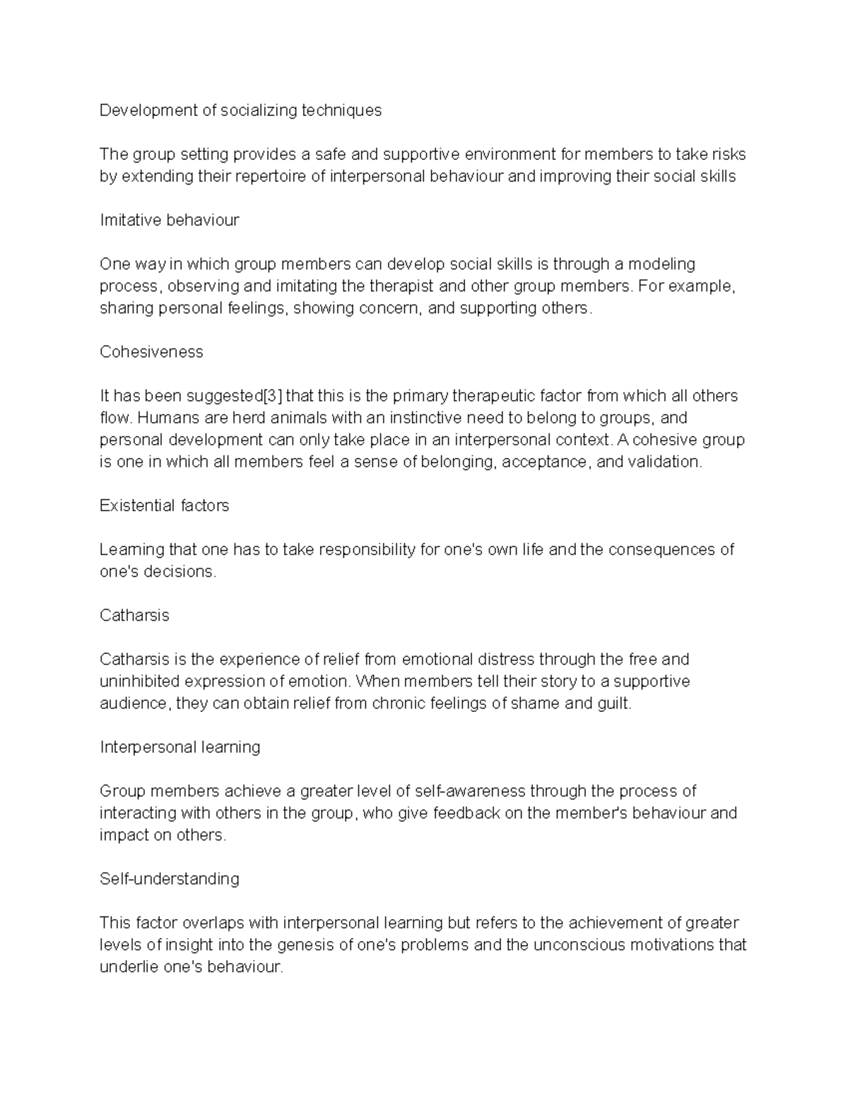 Psys - psys notes - Development of socializing techniques The group ...