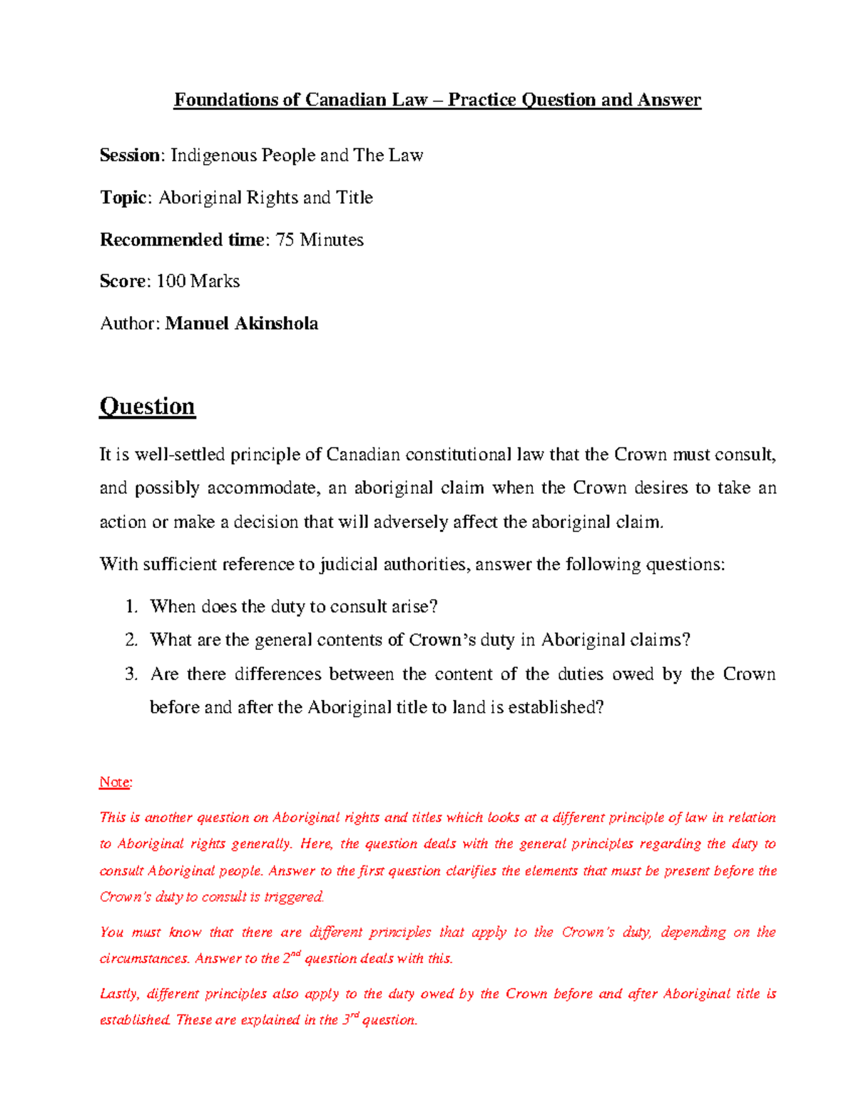 Ans 2 - question and answer - Foundations of Canadian Law – Practice ...