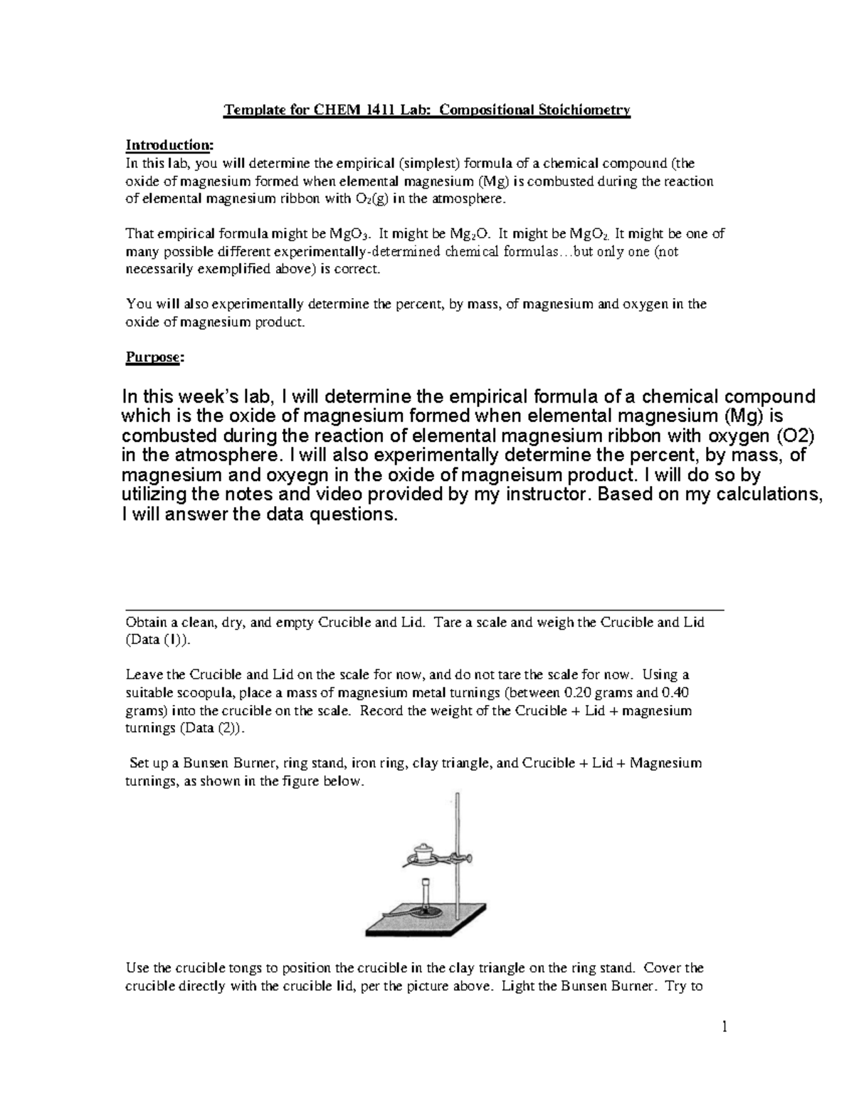 Lab 6 completed - gen chem lab - Template for CHEM 1411 Lab ...
