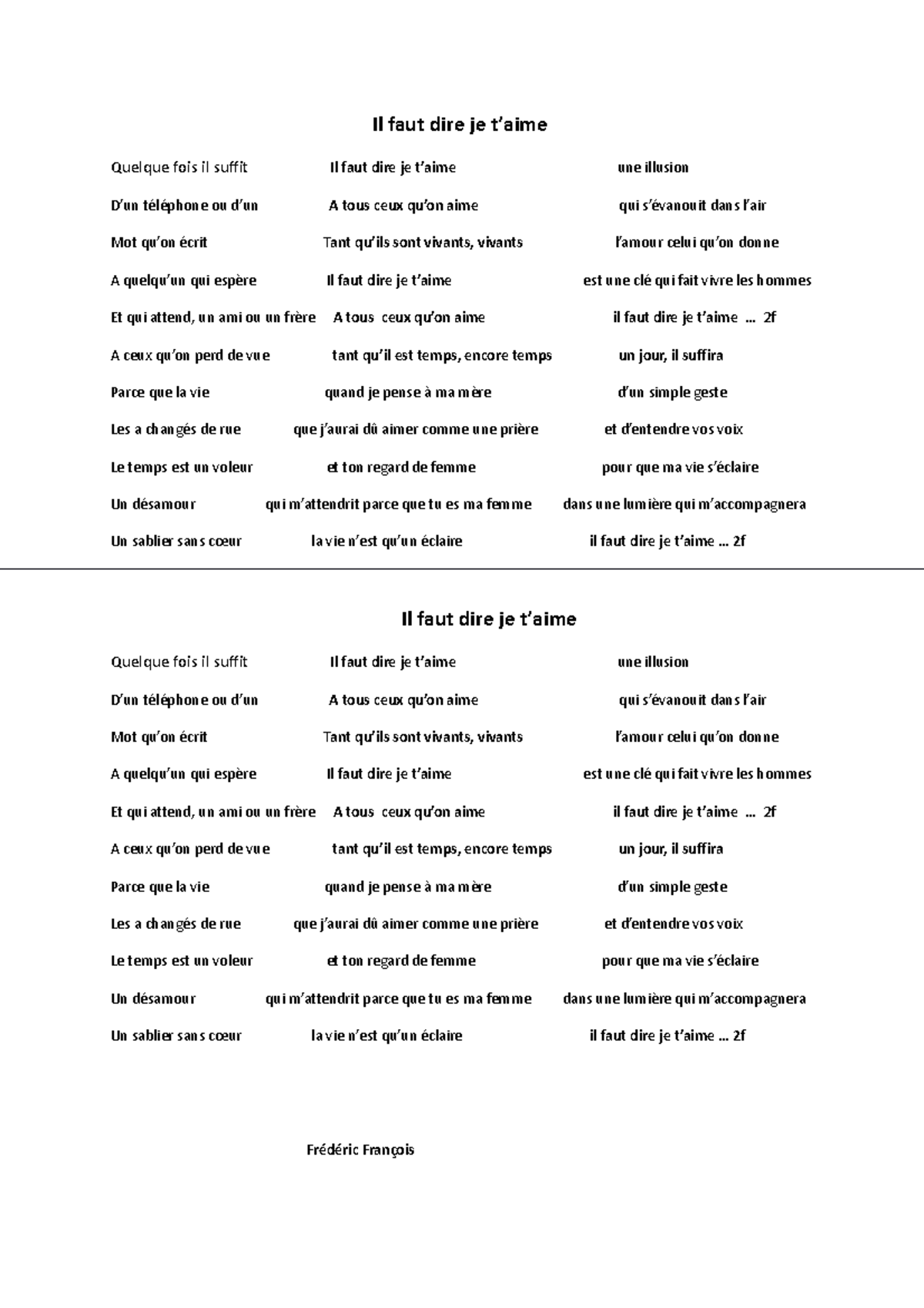 Il faut dire je t aime - fgdfs - Il faut dire je t’aime Quelque fois il ...