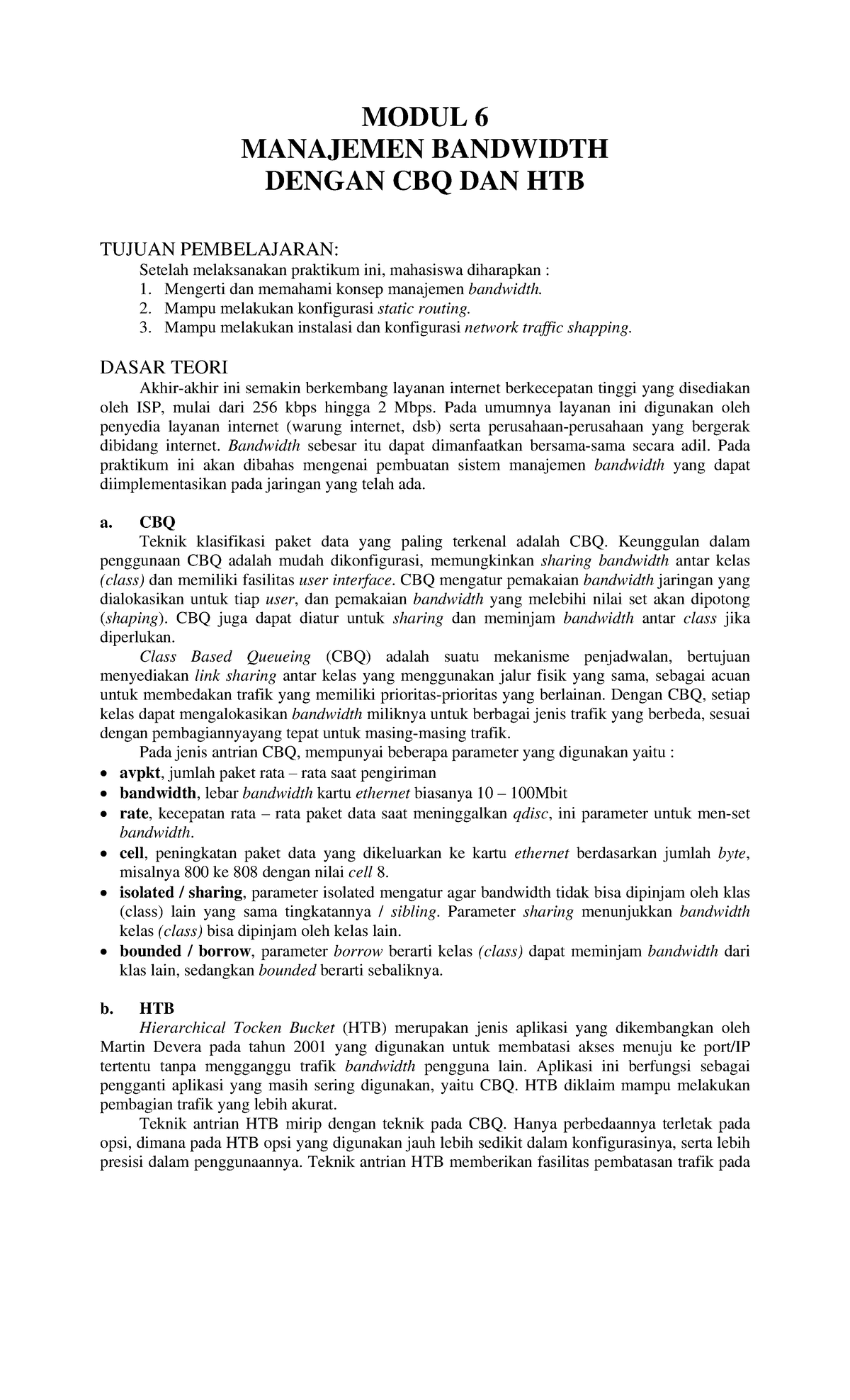Prakt 6 Bandwidth Management - MODUL 6 MANAJEMEN BANDWIDTH DENGAN CBQ ...