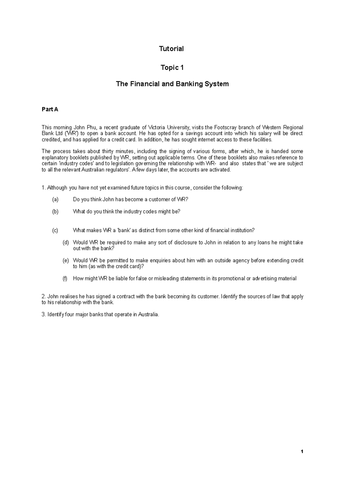 Tutorial 1 Financial and Banking System - Tutorial Topic 1 The ...