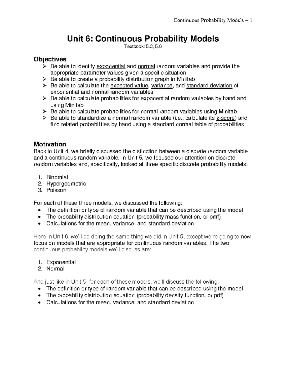 Unit 6 - Continuous Probability Models - , calculate its and find ...