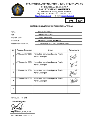 Contoh Form 2A logbook Praktik Kerja Lapangan - UNIVERSITAS BRAWIJAYA ...