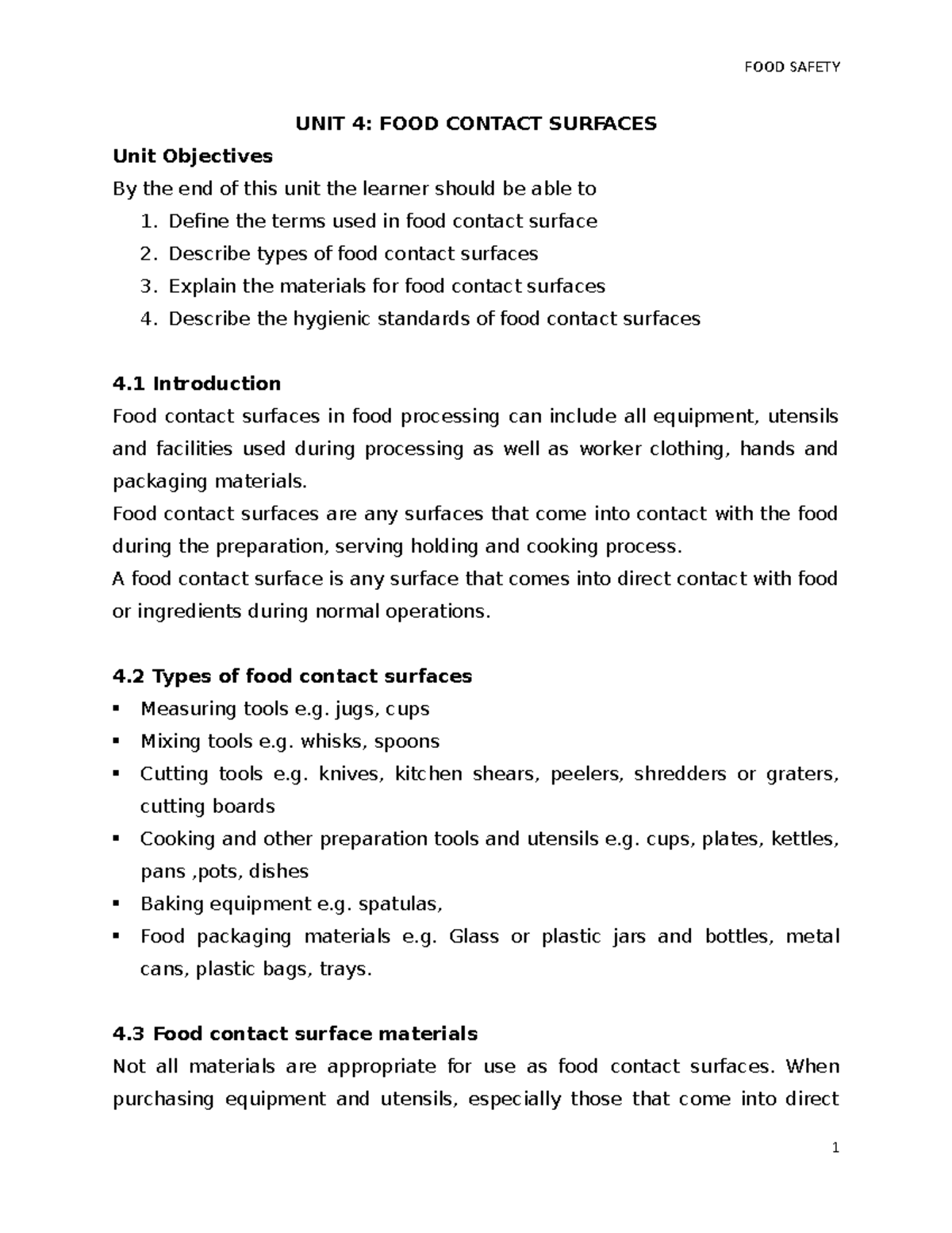 Topic 4. Food Safety - notes - Food, Nutrition and Dietetics - UoN ...
