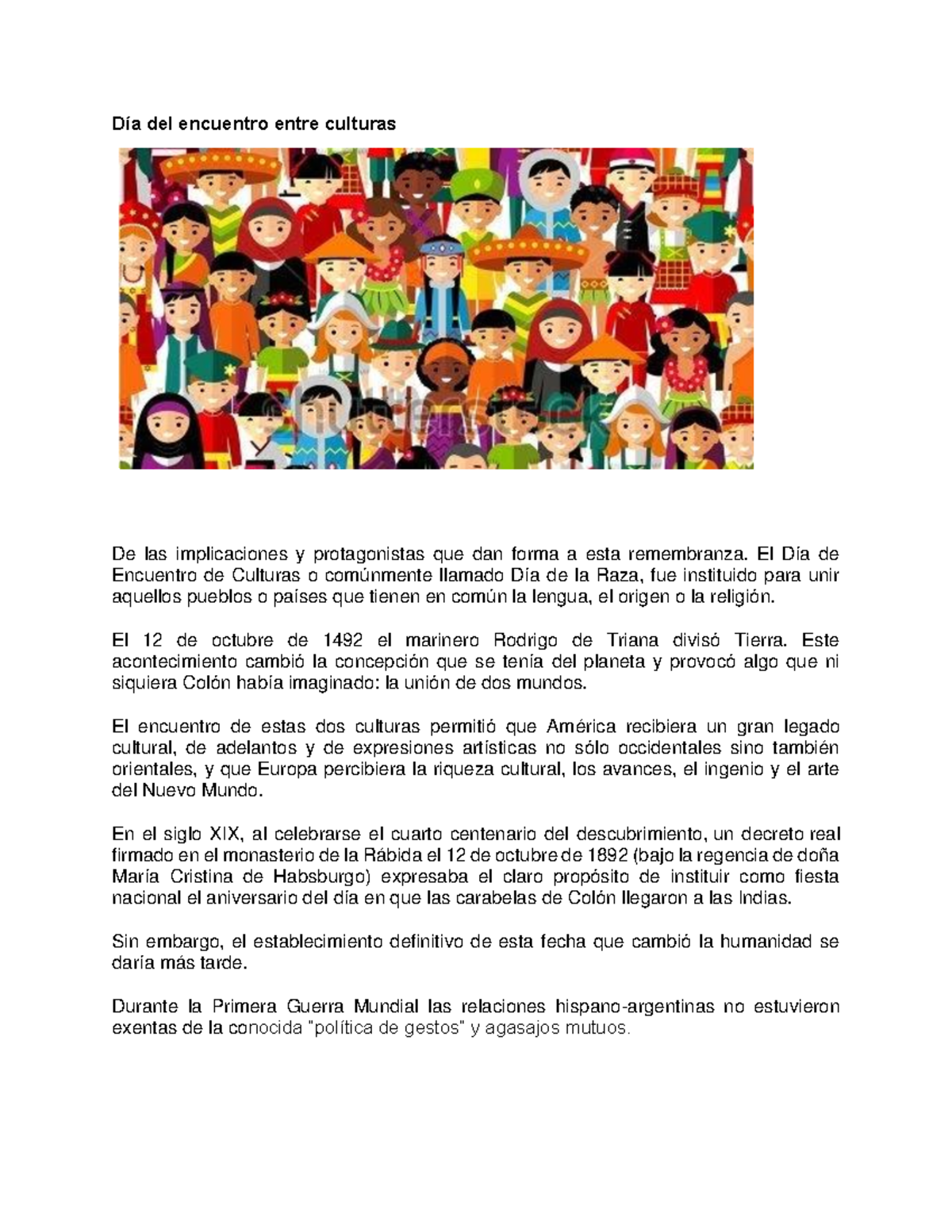 Día del encuentro entre culturas - El Día de Encuentro de Culturas o ...