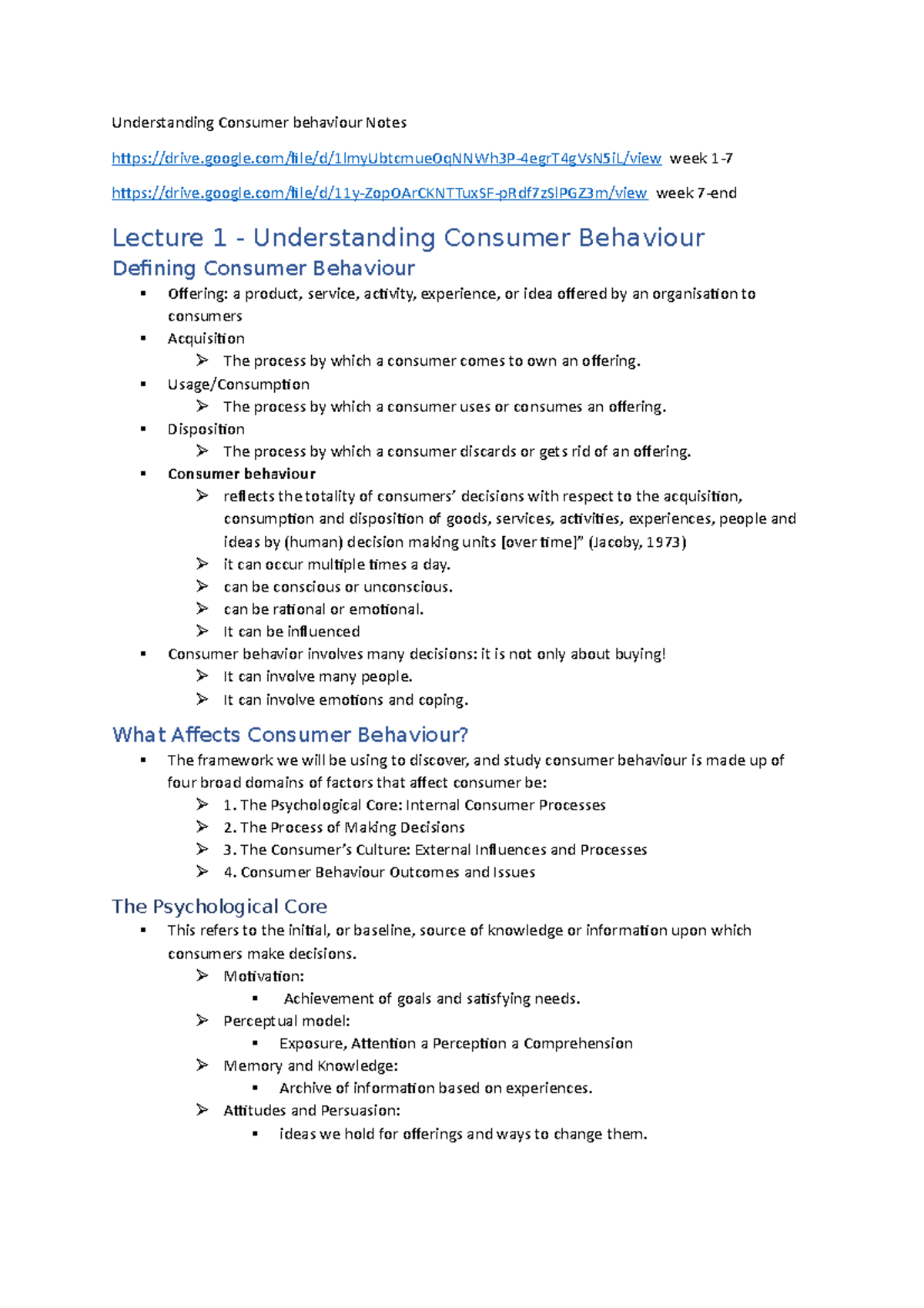 24202 Understanding Consumer behaviour Notes - Understanding Consumer ...