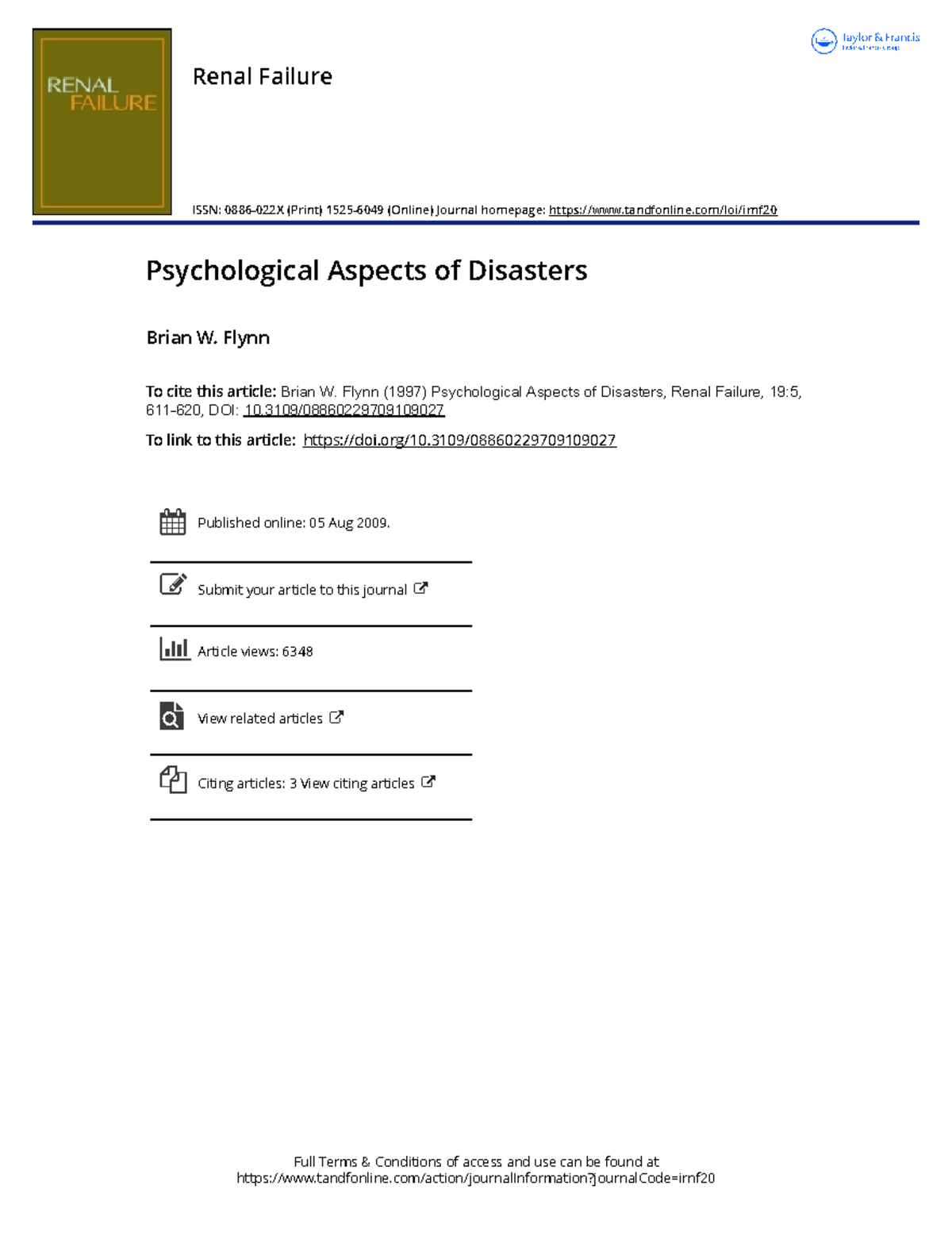 Psychological Aspects Of Disasters Full Terms And Conditions Of Access