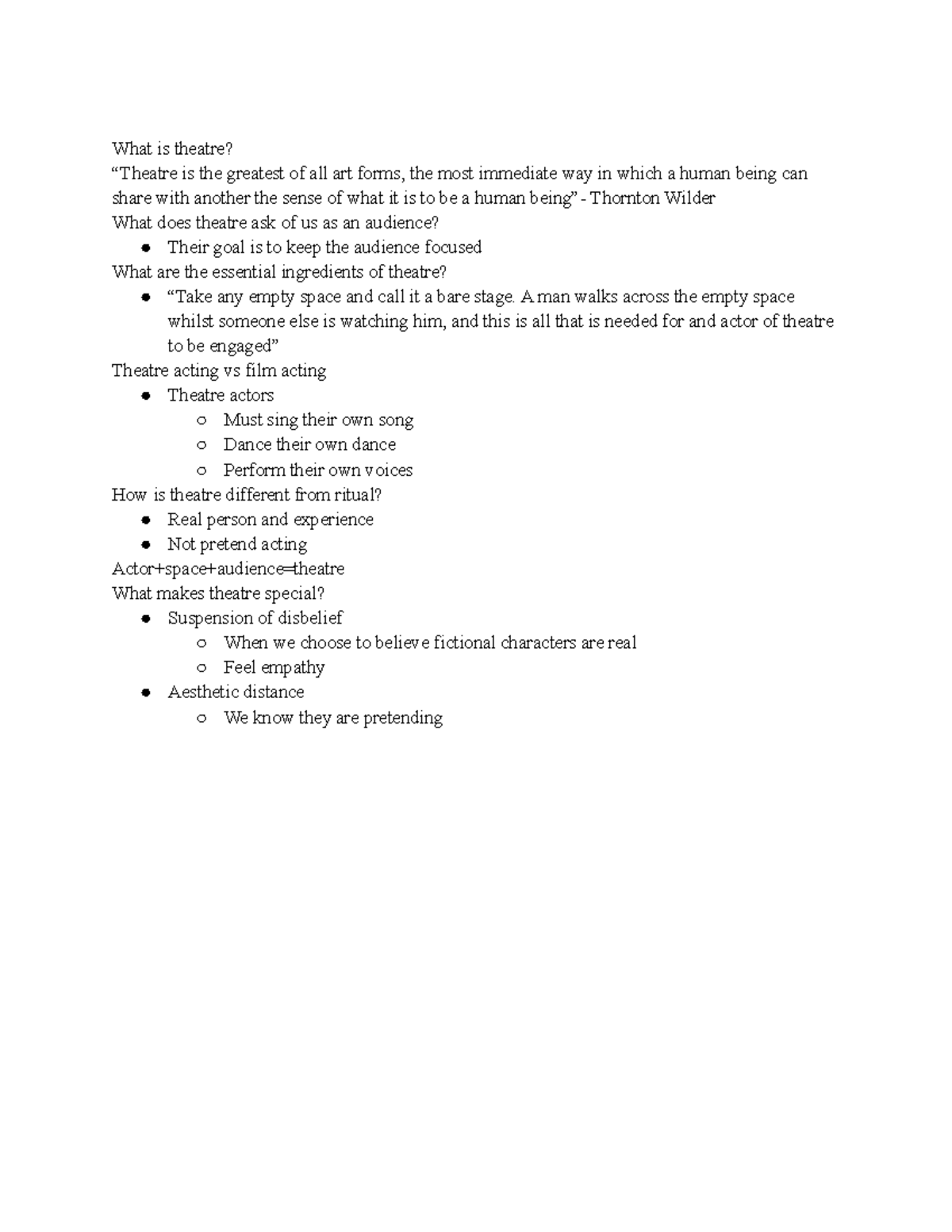 Intro to Theatre Notes - Took this class over zoom - What is theatre ...