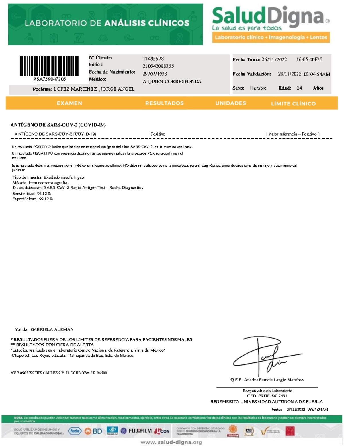 PCR. Jorge Angel Lopez - Pcr - ANTÍGENO DE SARS-COV-2 (COVID-19) Un ...
