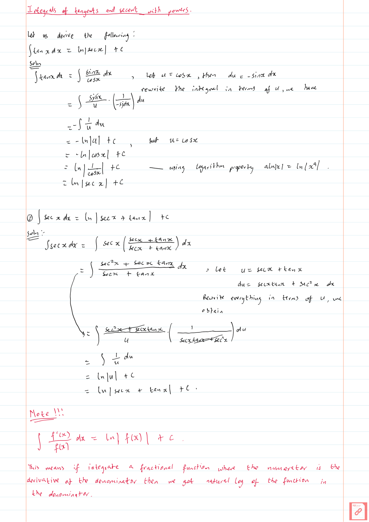 Math 196 Integrals of Tangents and Secants with powers - MATH140 - Studocu