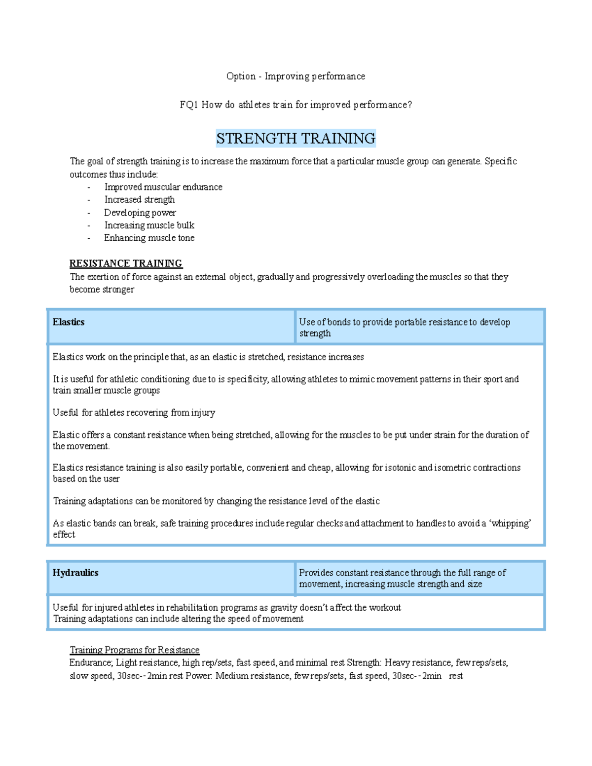 Pdhpe - Improving Peformace - Option - Improving performance FQ1 How do ...