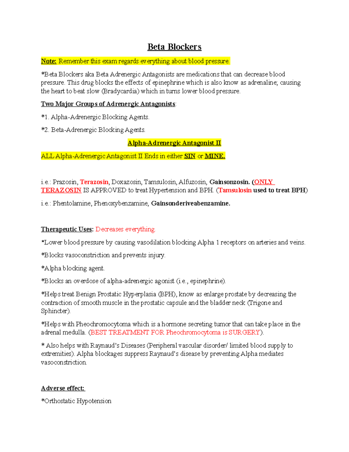 Beta Blockers 2 - Tips to help pass pharmacology - Beta Blockers Note ...