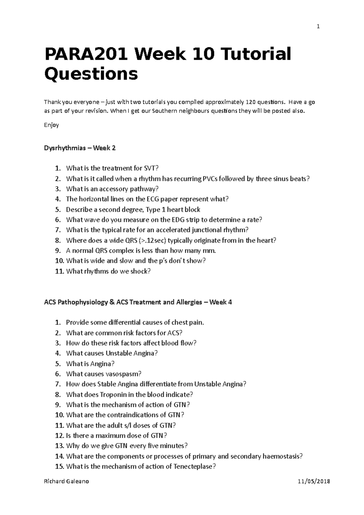 PARA201 Week 10 Tutorial Questions - PARA201 Week 10 Tutorial Questions ...