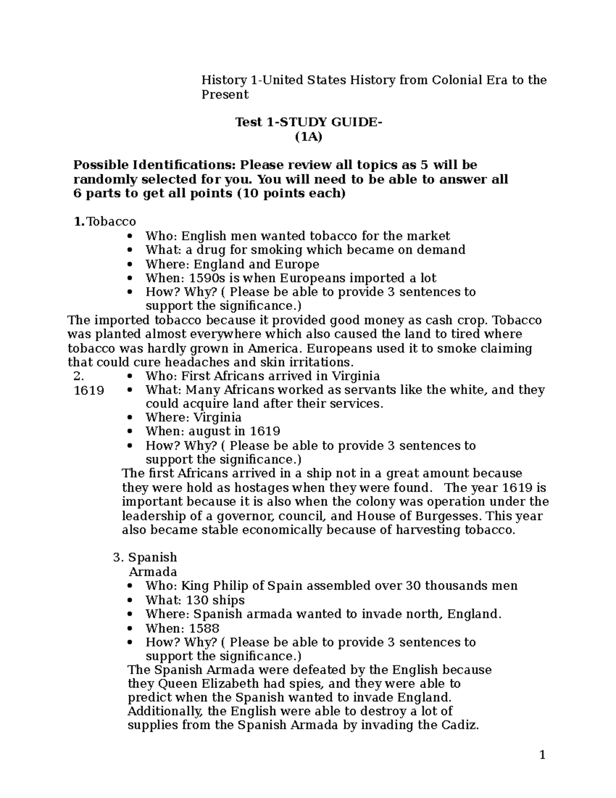 HIST 1 - Exam 1 - Study Guide/Practice Materials - 1 History 1-United ...