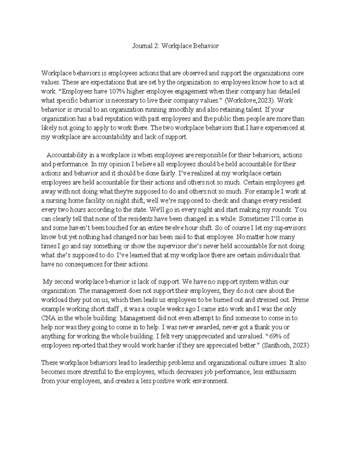 Journal 2 Workplace Behavior - Journal 2: Workplace Behavior Workplace ...
