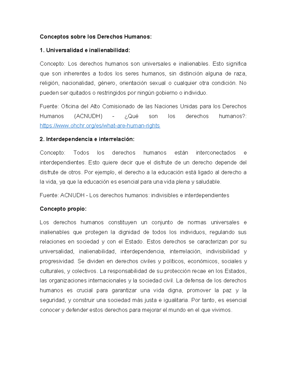 Conceptos sobre los Derechos Humanos - Universalidad e inalienabilidad ...