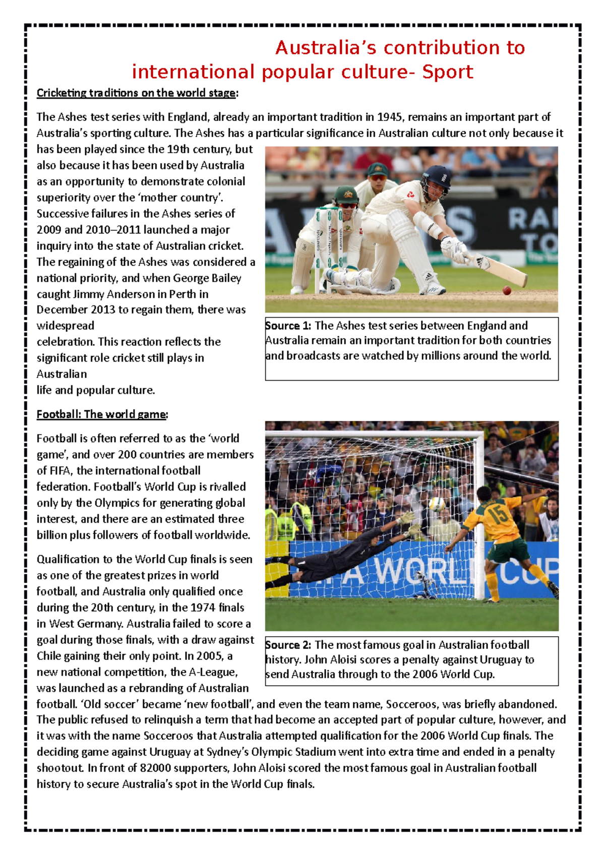 Australias contribution to international popular culture- Sport- Ruby ...