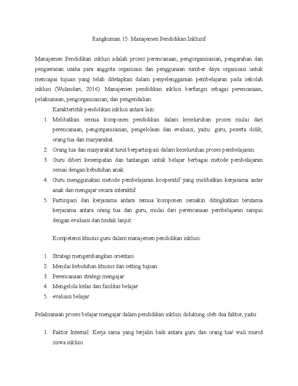 Manajemen Pendidikan Inklusif - Rangkuman 15: Manajemen Pendidikan ...