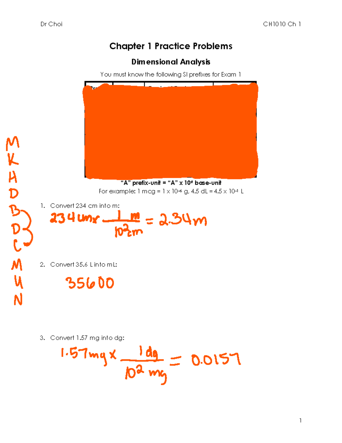 Ch 1 Dimensional Analysis Practice Problems - Chapter 1 Practice ...
