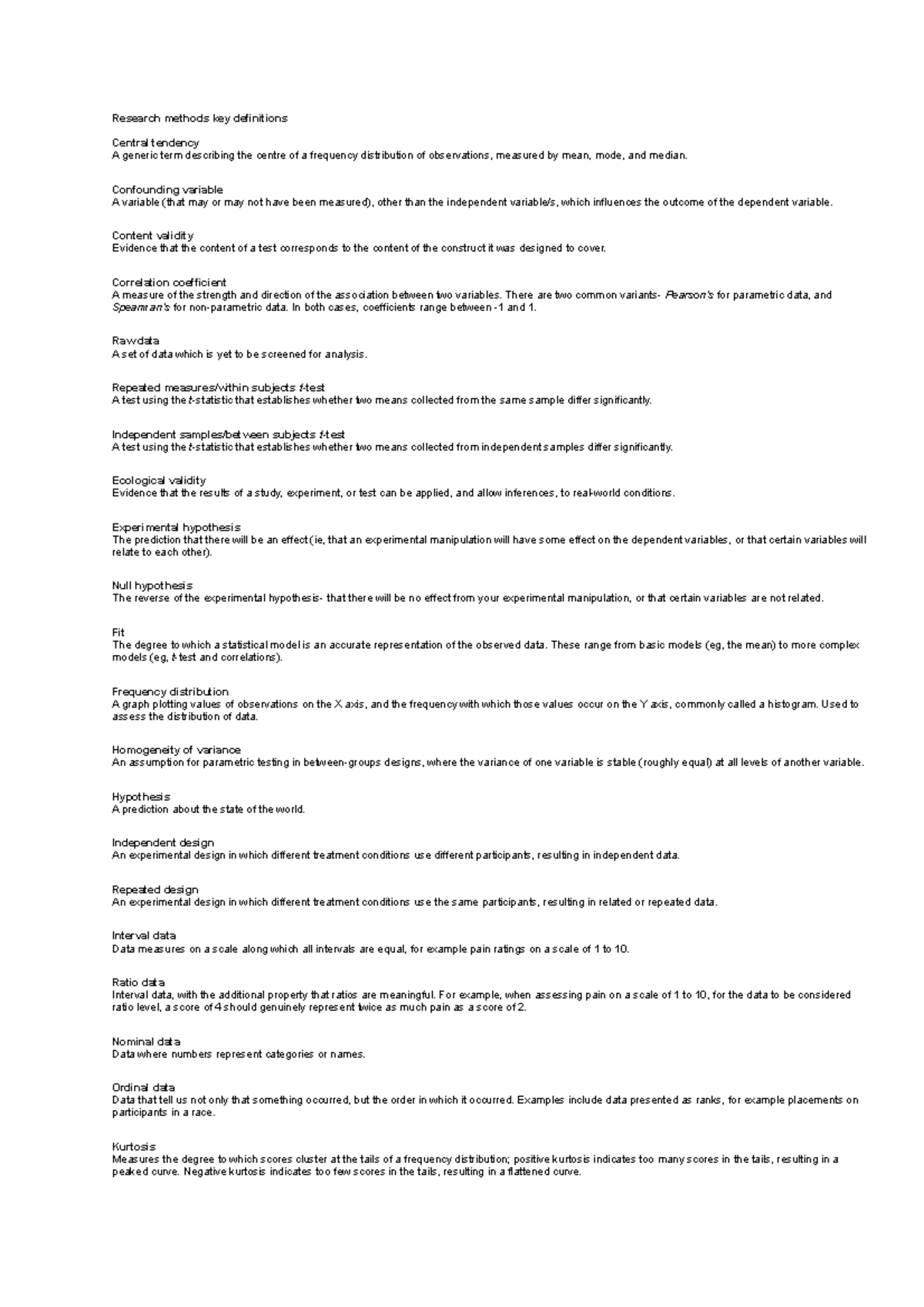 Research methods key definitions - Research methods key definitions ...