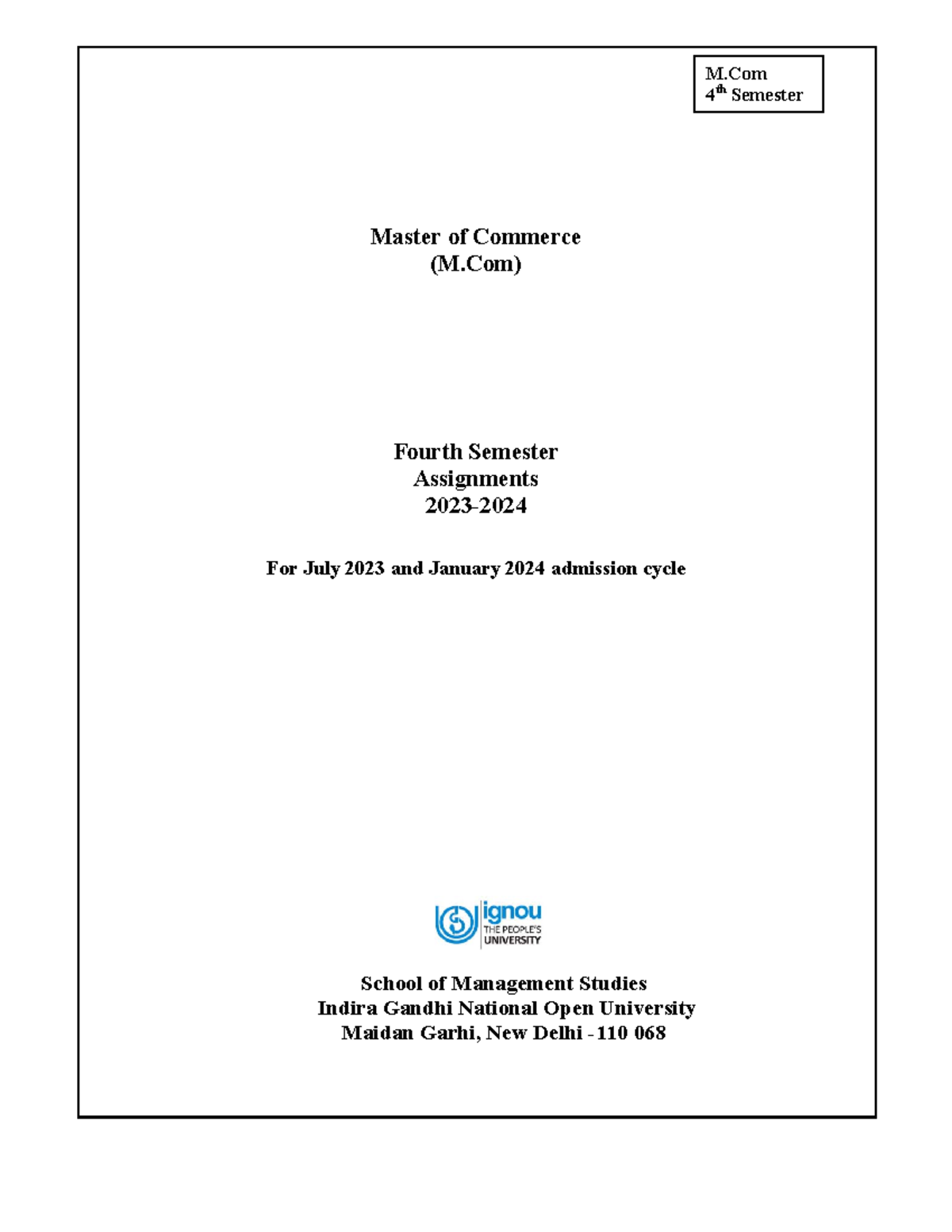M.Com New 4th Semester English (IBO-01 & 06) - Master of Commerce (M ...