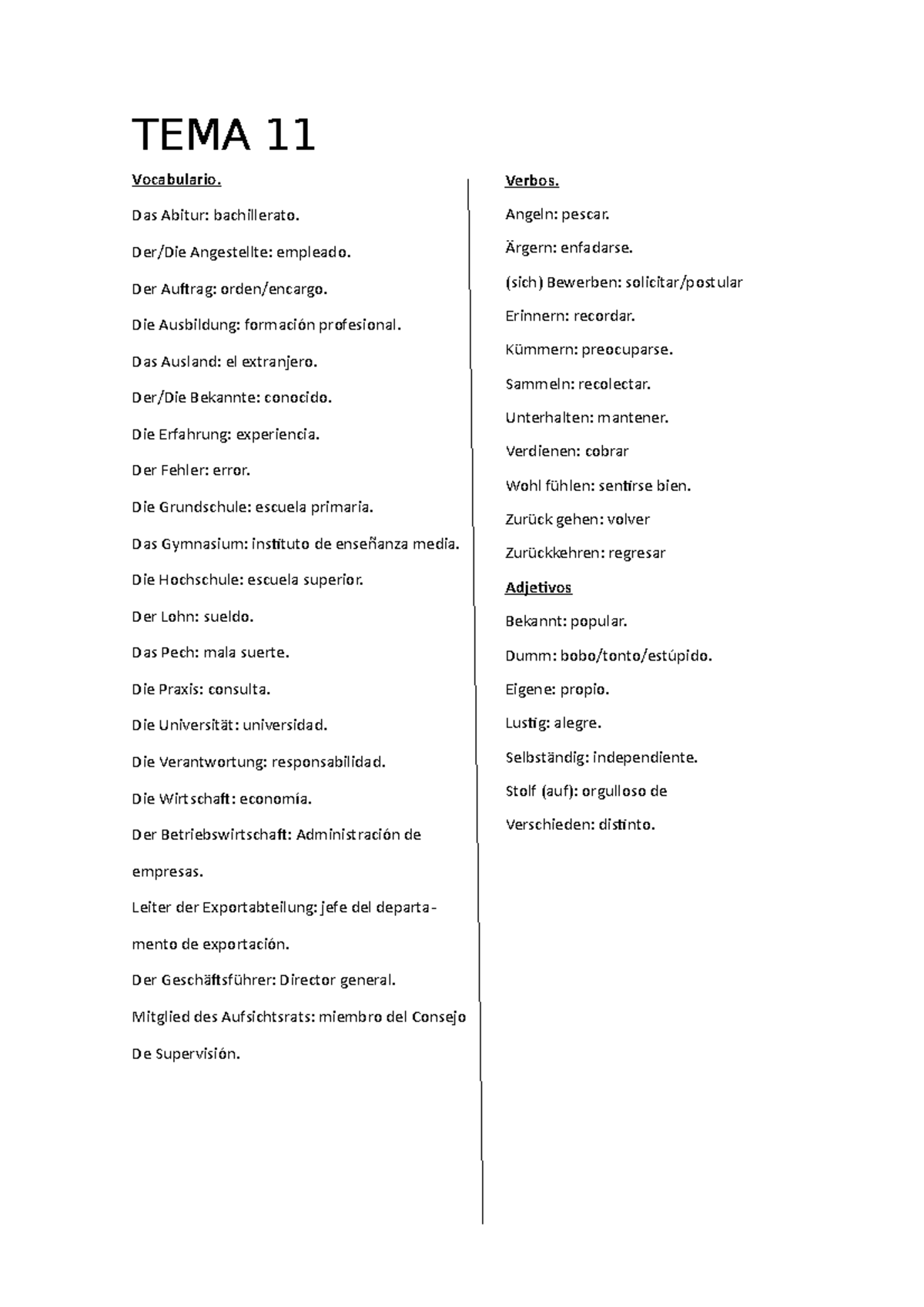 Lektionen 11 y 13 - Apuntes sobre vocabulario y gramática - TEMA 11 ...