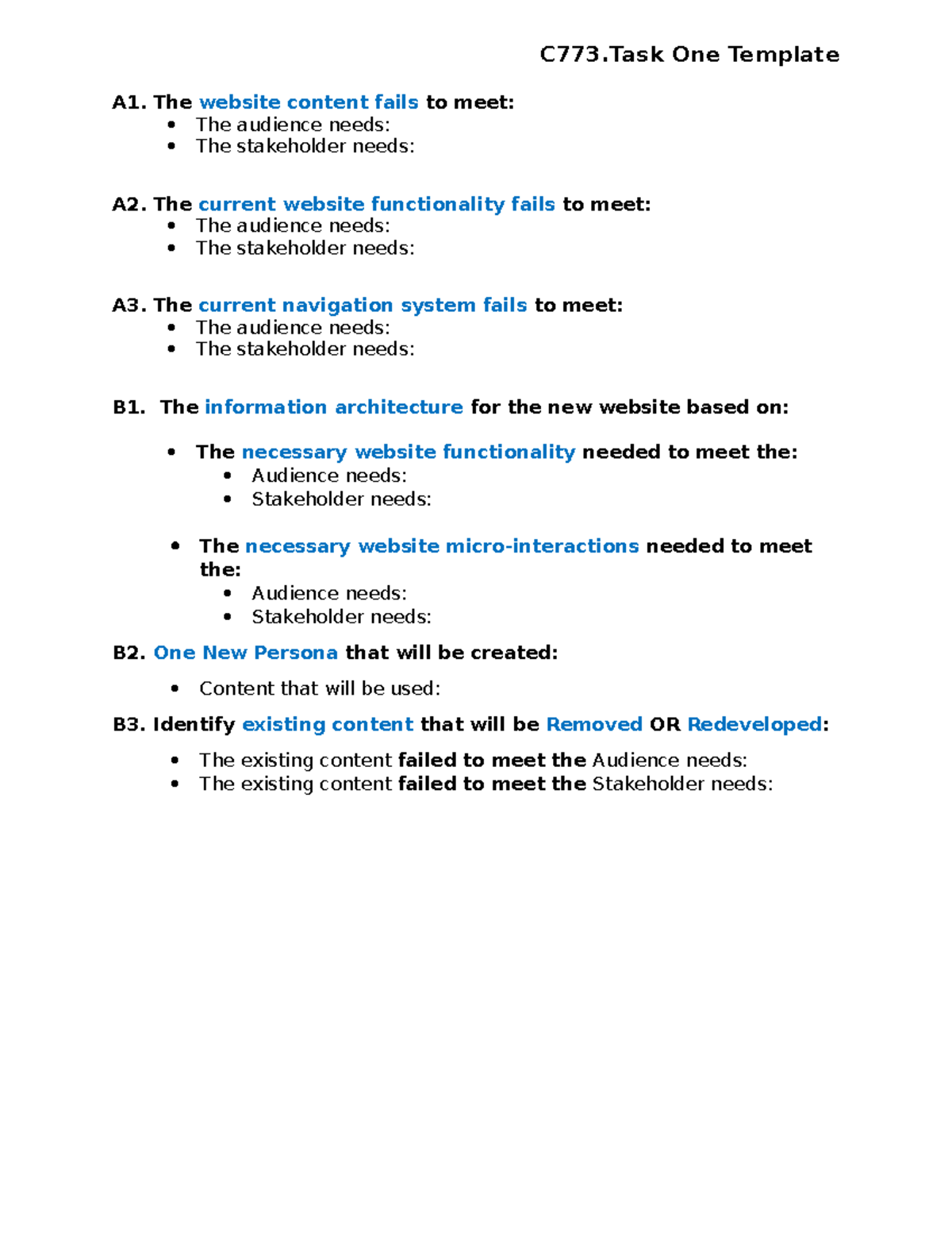 C773 Task One - Instructions - C773 One Template A1. The website ...