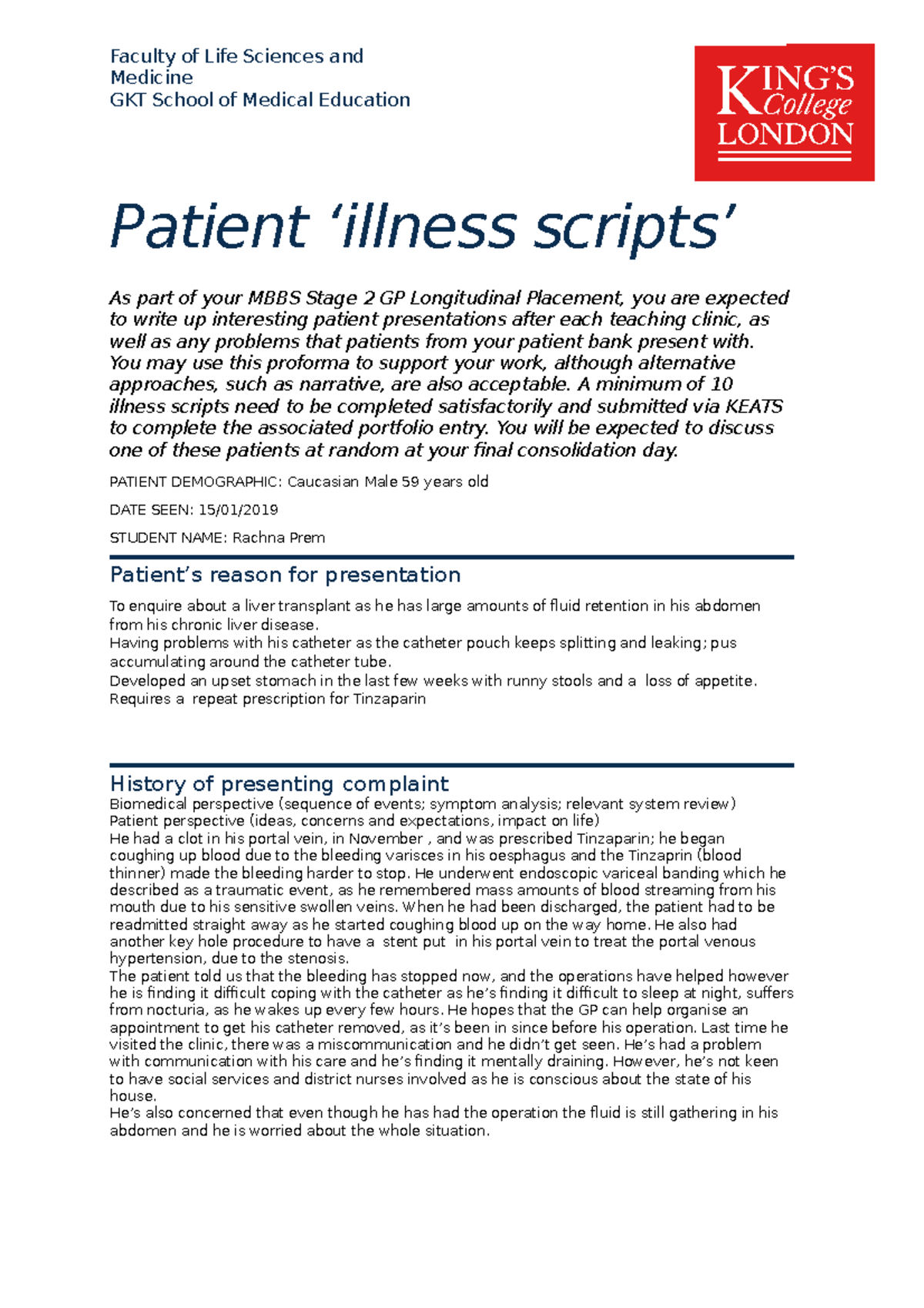 Illness script ARLD - Faculty of Life Sciences and Medicine GKT School ...