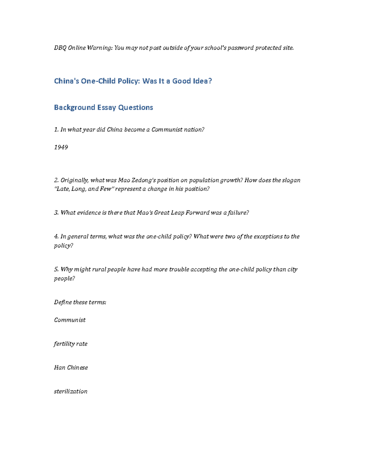 Chinas-one-child-policy-was-it-a-good-idea-ev student work - DBQ Online ...