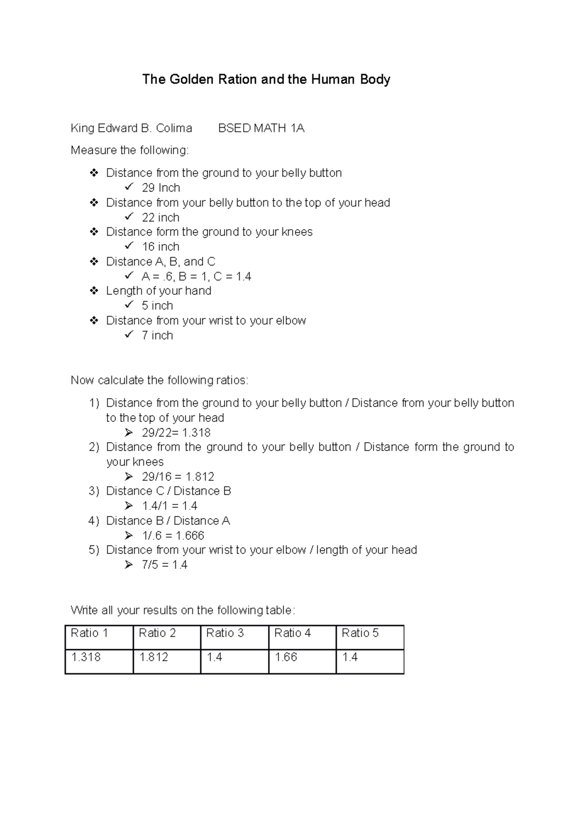 Golden Ratio - Thank you - The Golden Ration and the Human Body King ...