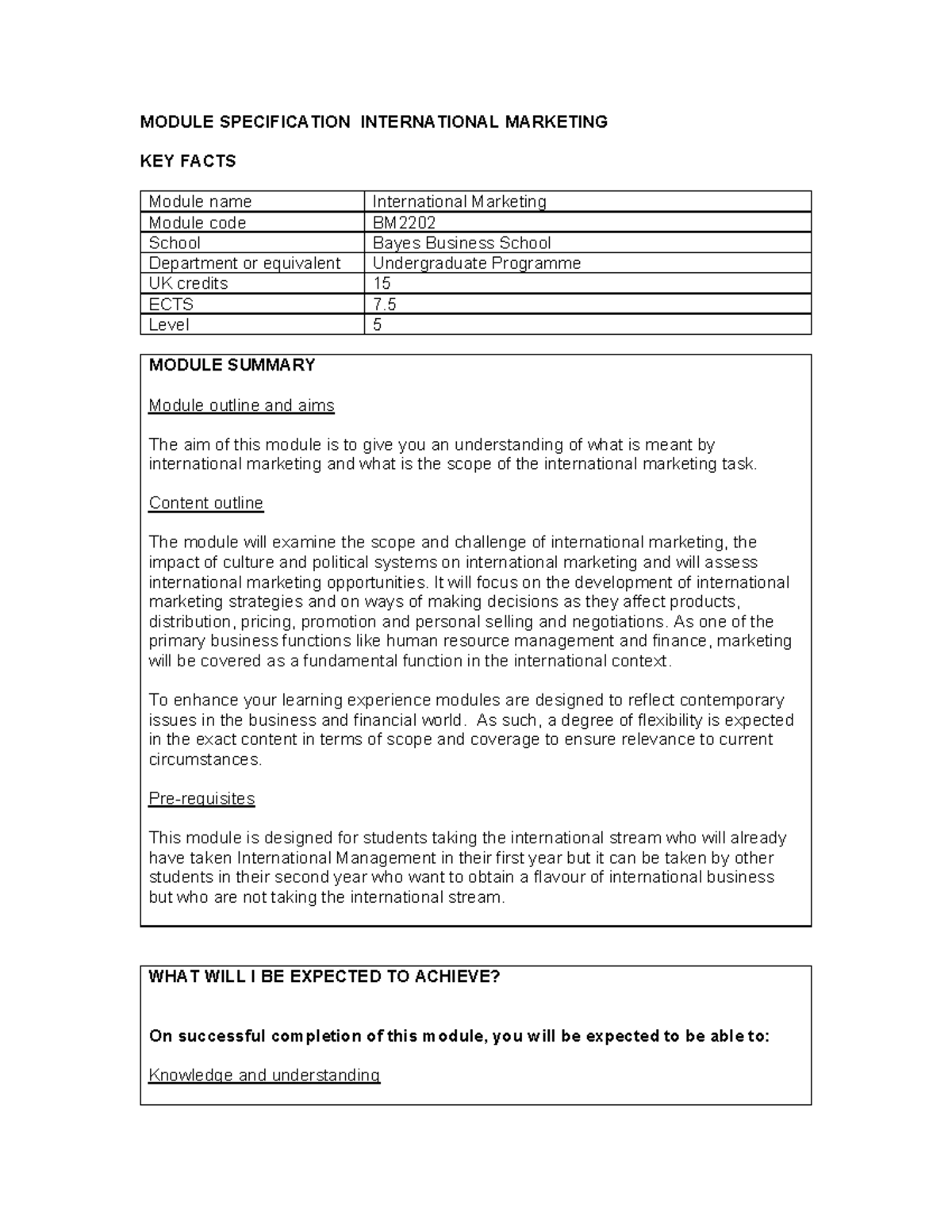 BM2202 - International Marketing - MODULE SPECIFICATION INTERNATIONAL ...