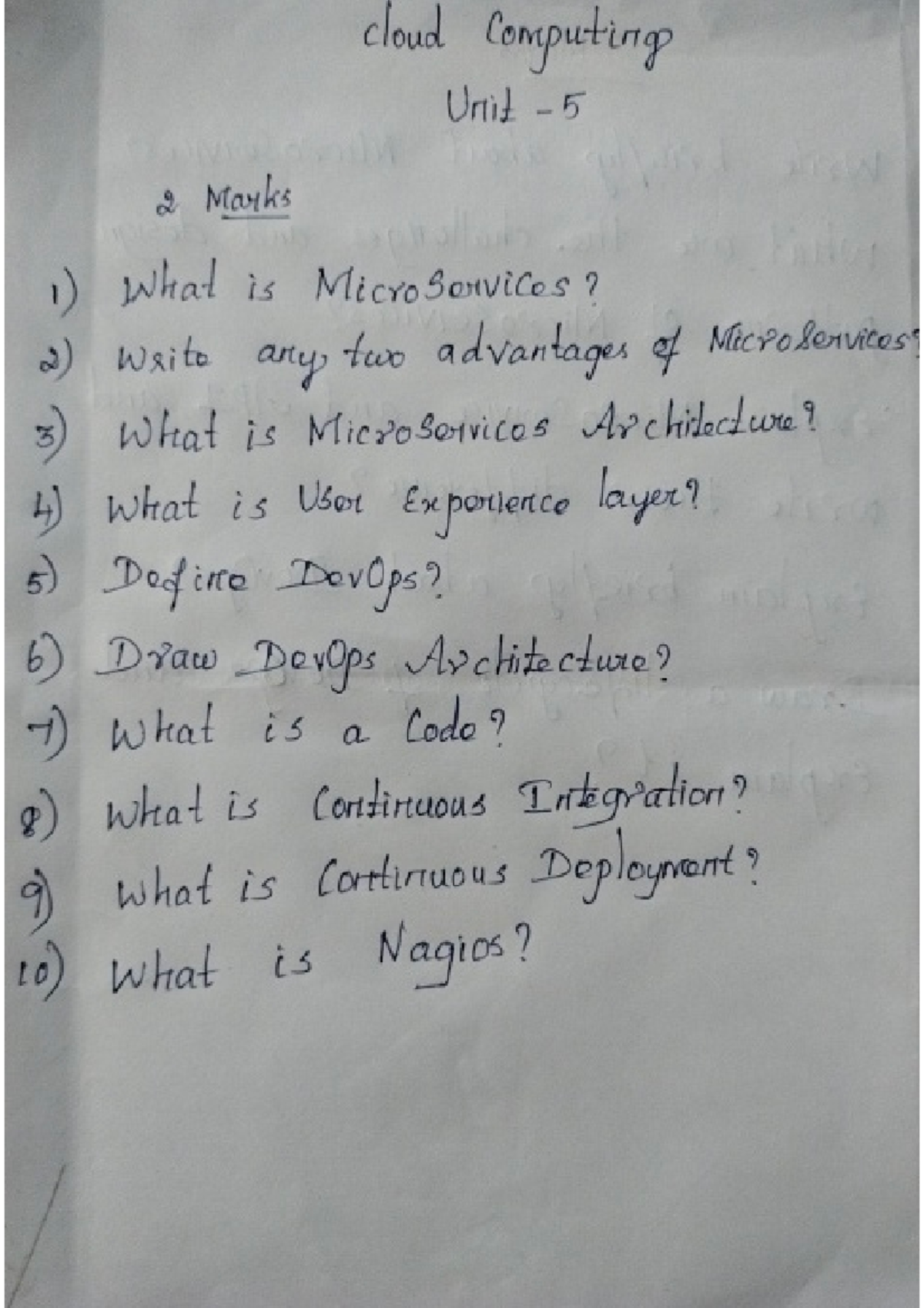 Cloud unit 5 questions - Master of Computer Applications - Studocu