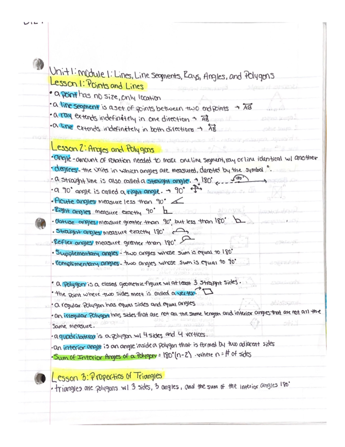 Unit 1 module 1 lines, line segments, rays, angles, & polygons - MATH ...