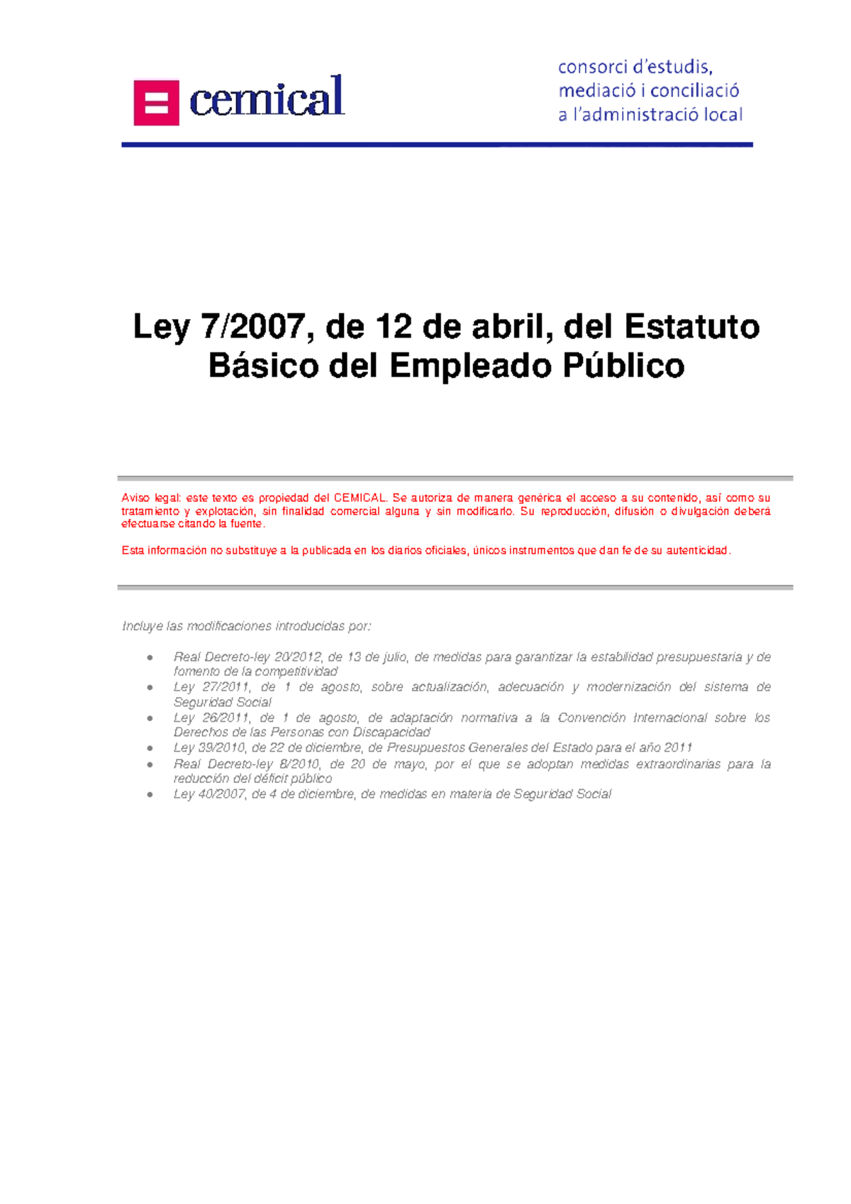 Apuntes: Estatuto Empleado Público - Ley 7/2007, de 12 de abril, del ...