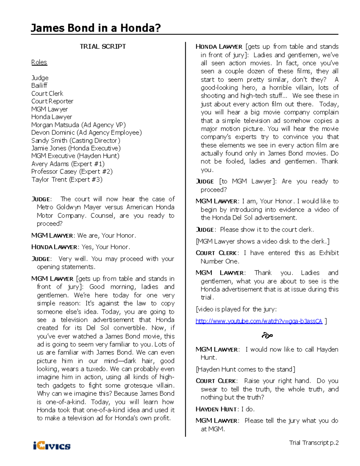 Bond+in+a+Honda+Script - TRIAL SCRIPT Roles Judge Bailiff Court Clerk ...