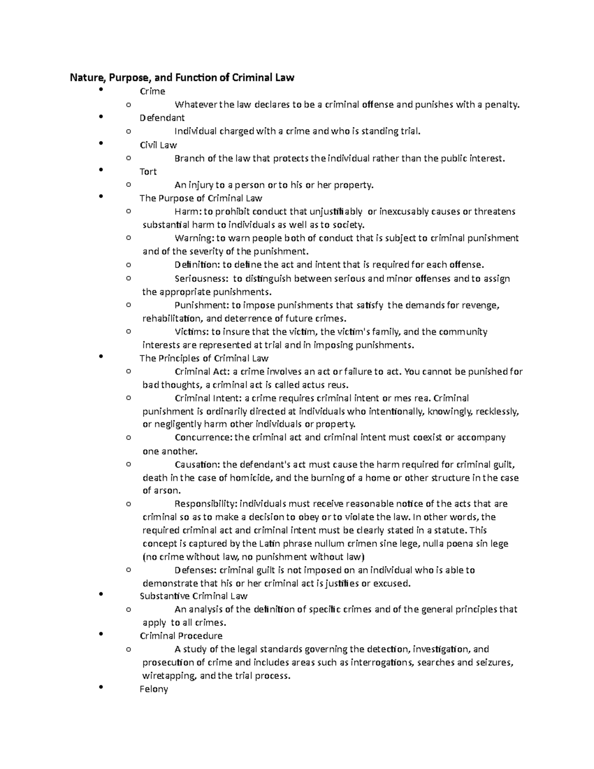 Criminal Law Intro - Prof. Heil - Nature, Purpose, and Function of ...