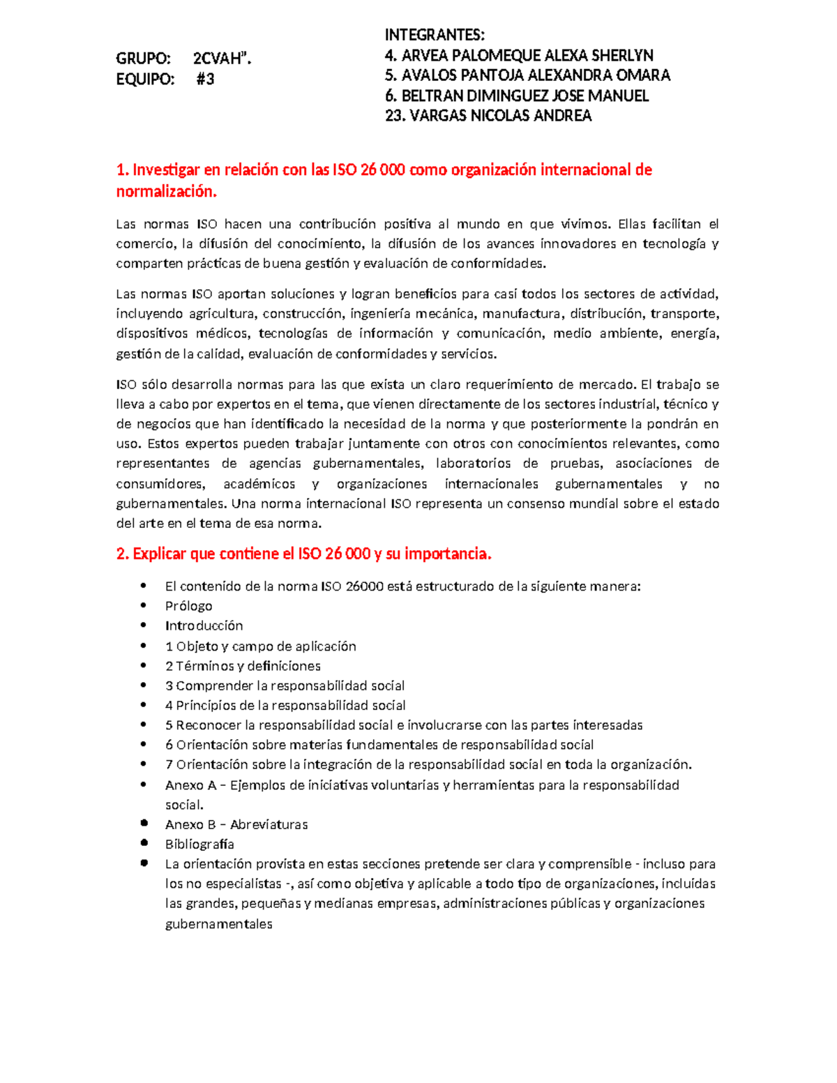 ISO 26 000 - Proyecto ISO 26000 - 4. ARVEA PALOMEQUE ALEXA SHERLYN 5. AVALOS PANTOJA ALEXANDRA ...
