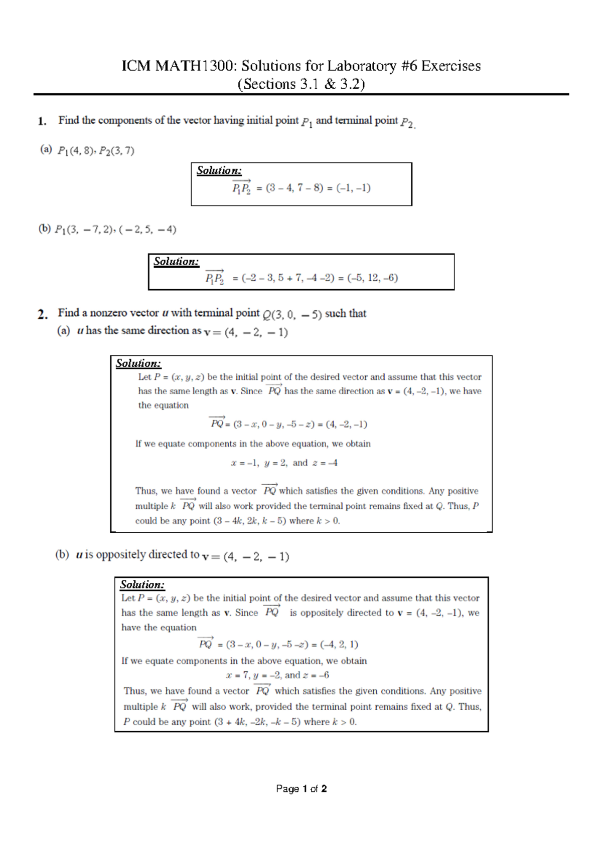 KEY Lab Exercise 6 - Notes - ICM MATH1300: Solutions for Laboratory #6 ...