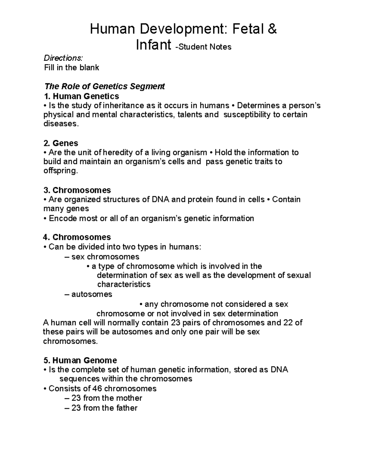 Fetal & Infant Notes - Human Development: Fetal & Infant -Student Notes ...