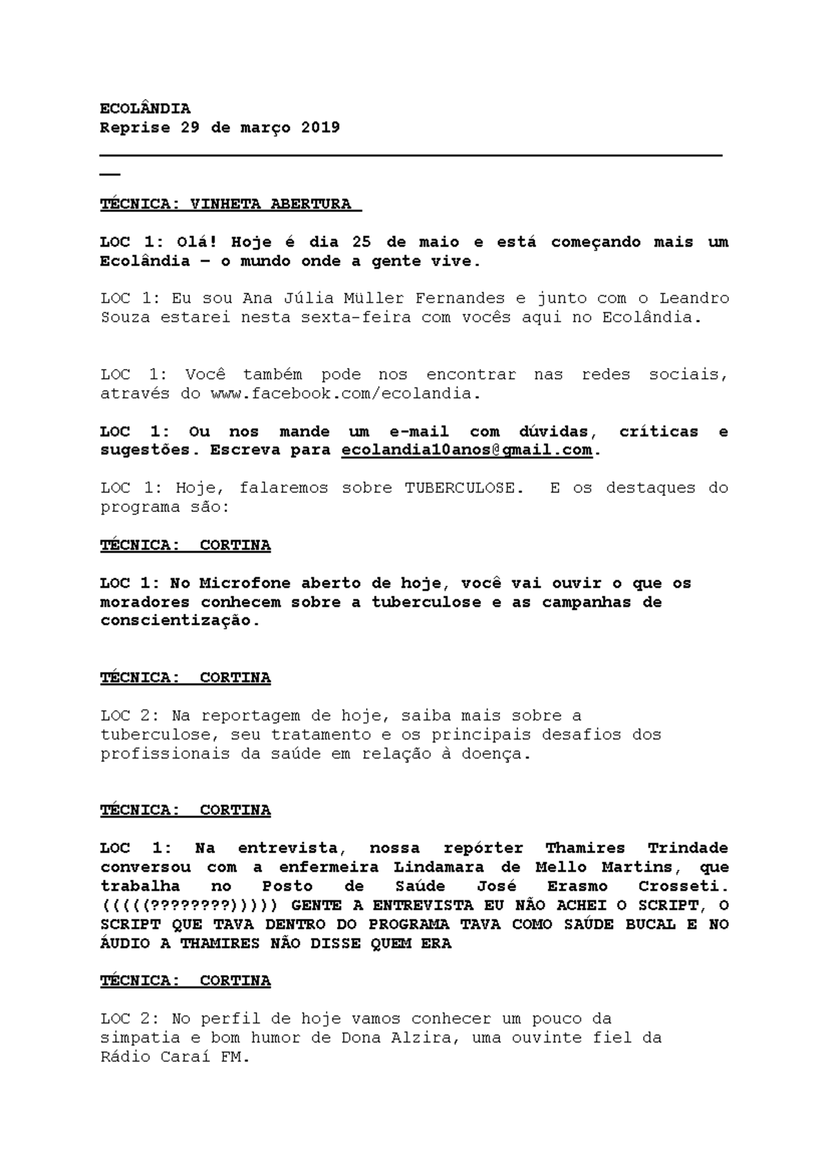 Script Programa - Exemplo de roteiro radiofônico - ECOLÂNDIA Reprise 29 ...
