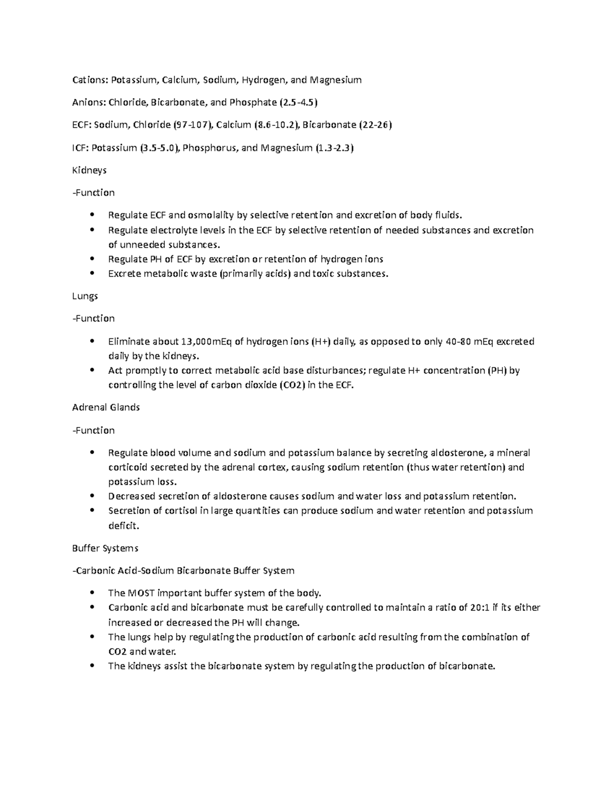 Acid-Base balance Study Guide - Cations: Potassium, Calcium, Sodium ...