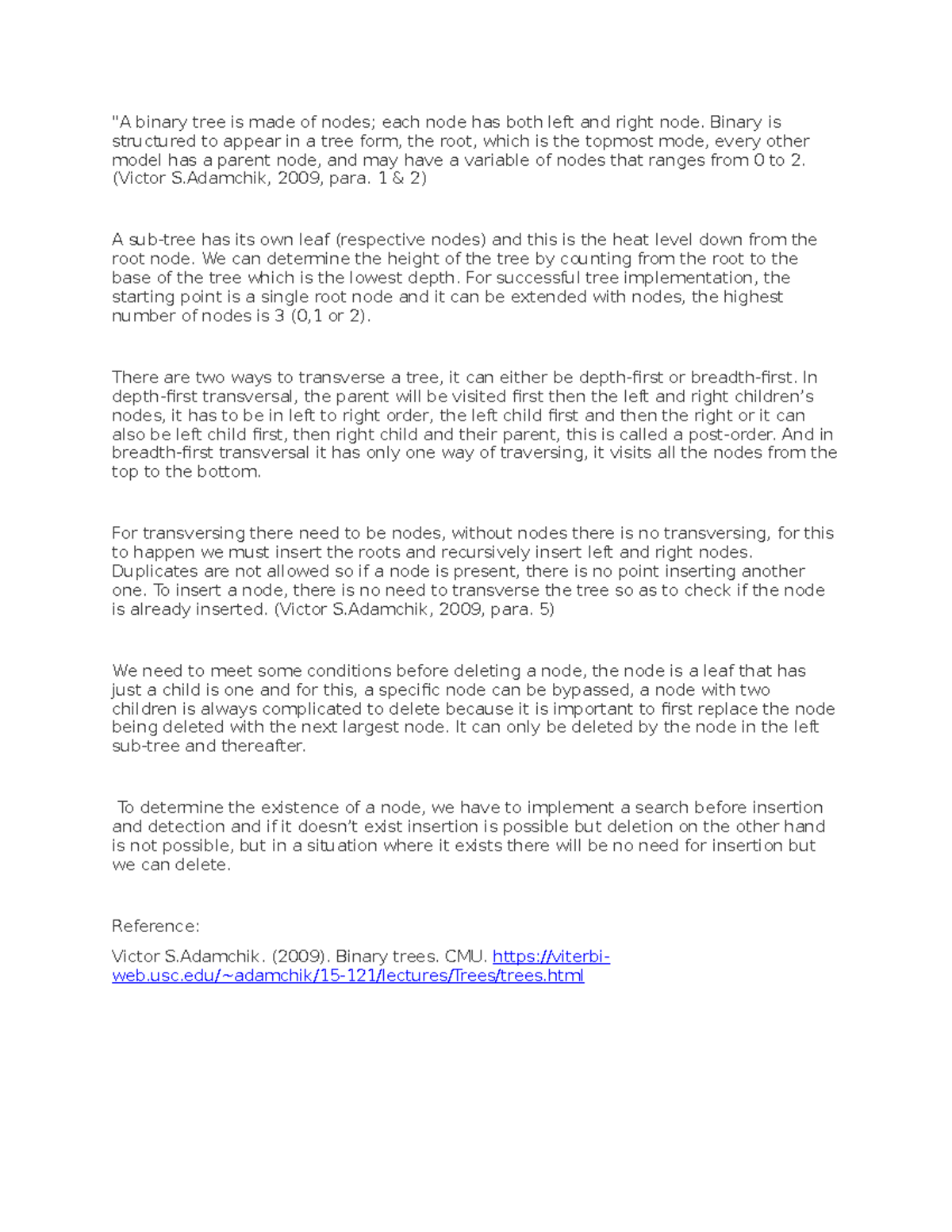 Discussion UNIT 4 CS3303 - "A binary tree is made of nodes; each node has both left and right ...