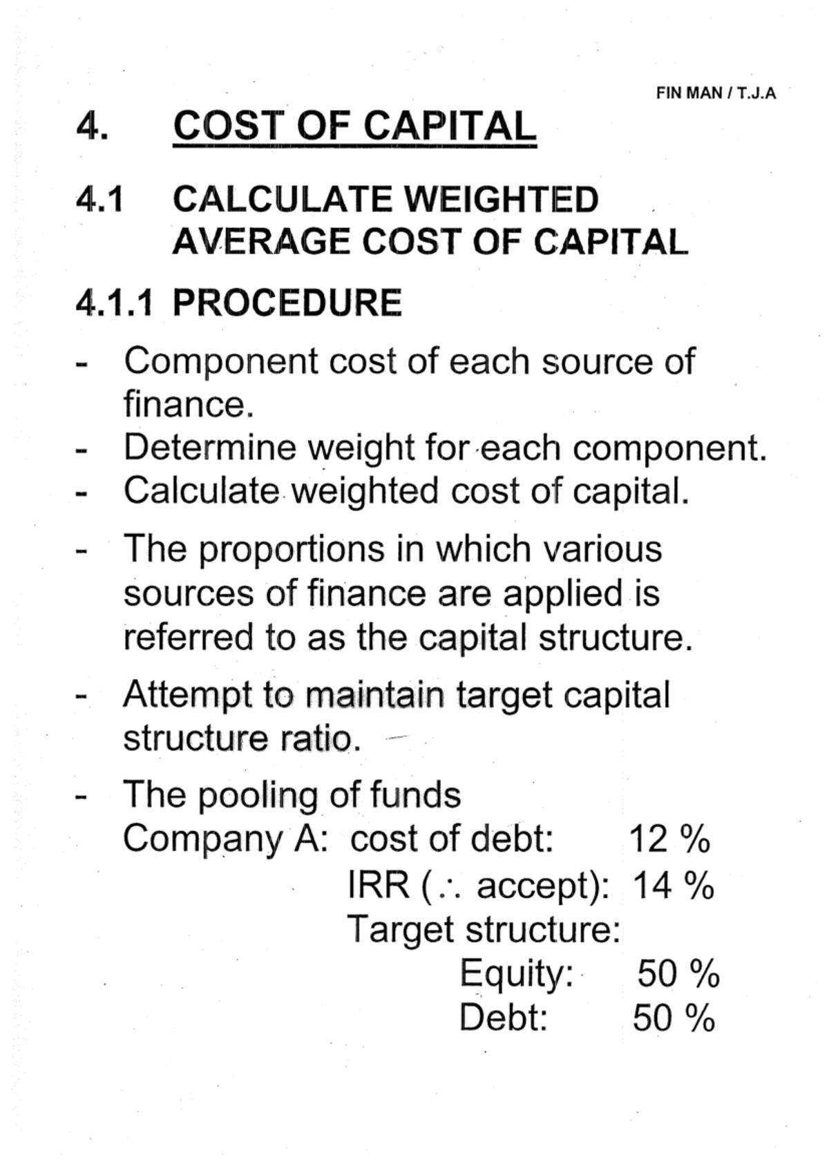 Cost of Capital Notes - FIN MAN T.J 4. COST OF CAPITAL 4 CALCULATE ...
