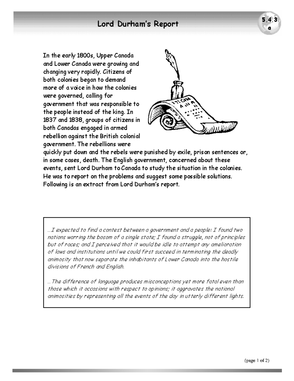Lord - lord - Lord Durham’s Report 5. a In the early 1800s, Upper ...