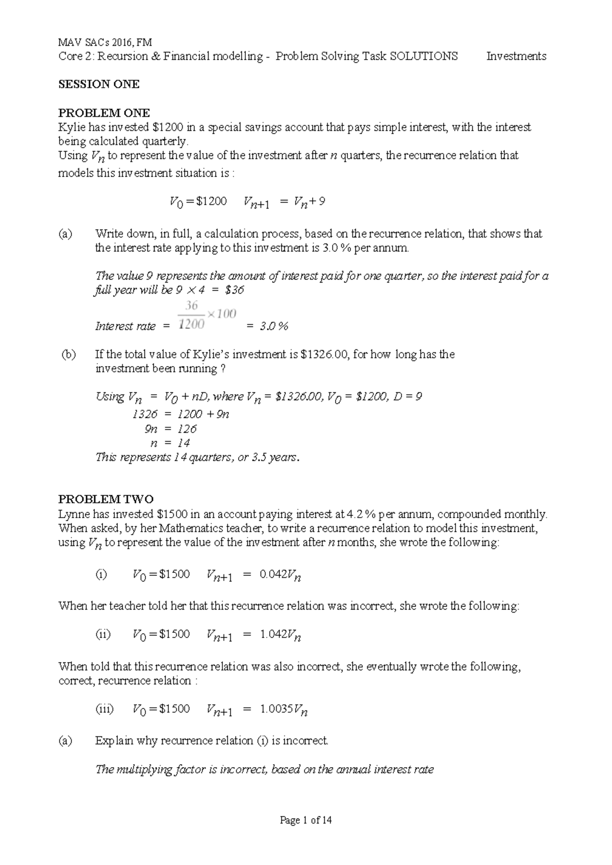 Financial Practice SAC - Core 2: Recursion & Financial modelling - Problem Solving Task - Studocu