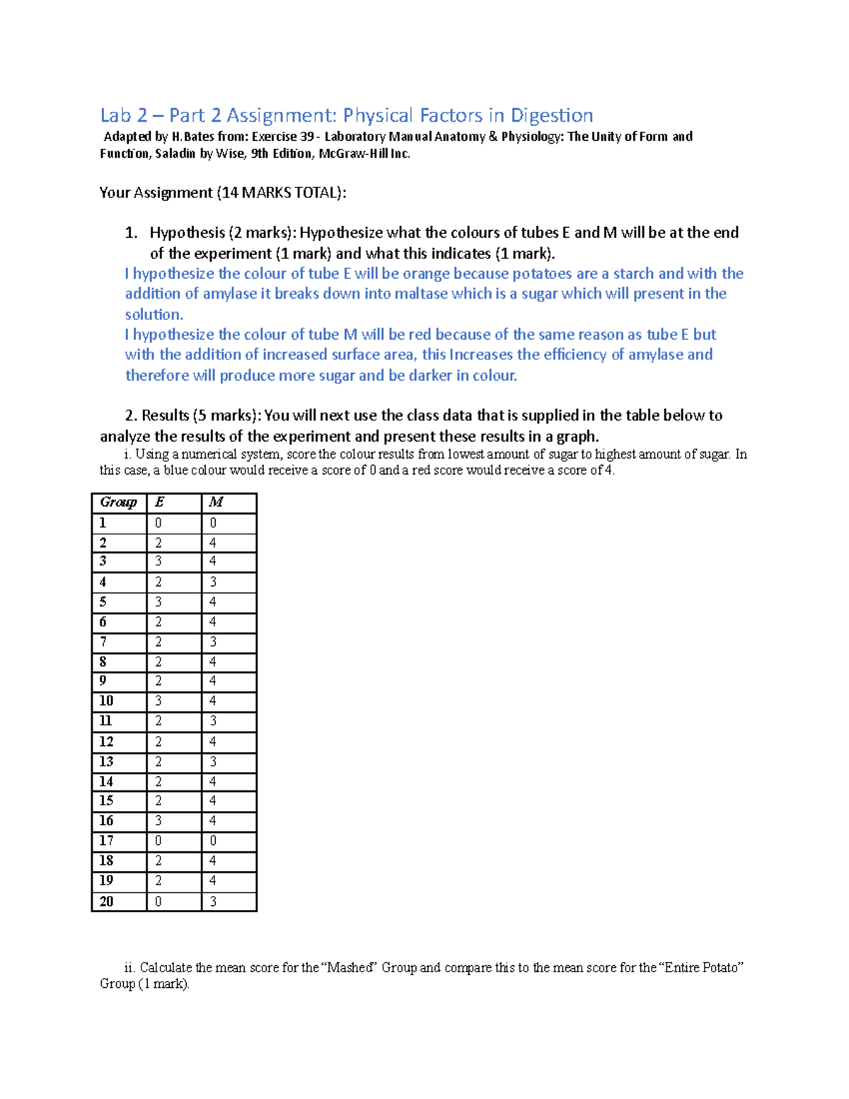 Lab 2 BIOL 1051 - Lab 2 - Lab 2 – Part 2 Assignment: Physical Factors ...