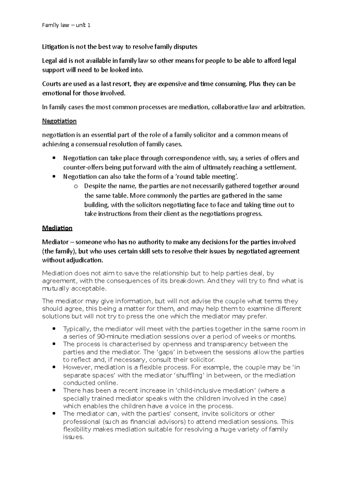 Family Law Unit 1 - Family law – unit 1 Litigation is not the best way ...